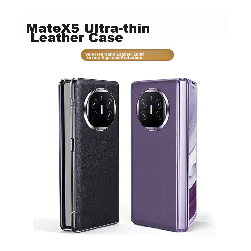 Mofi, Suitable for Huawei Mate X5 Phone Case, Huawei Foldable Screen Phone Protective Cover, Mate X5 Collector's Edition Plain Leather Case, Electroplated Ultra-Thin Full Protection Shockproof Model, Feather Sand Black