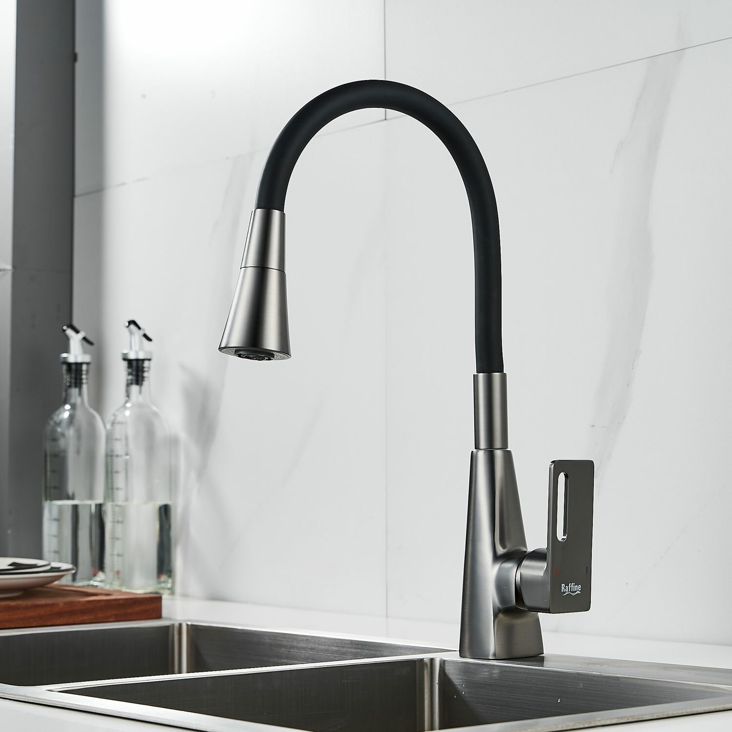 Смеситель Raffine F313T-3, для кухни, нержавеющая сталь, гибкий излив