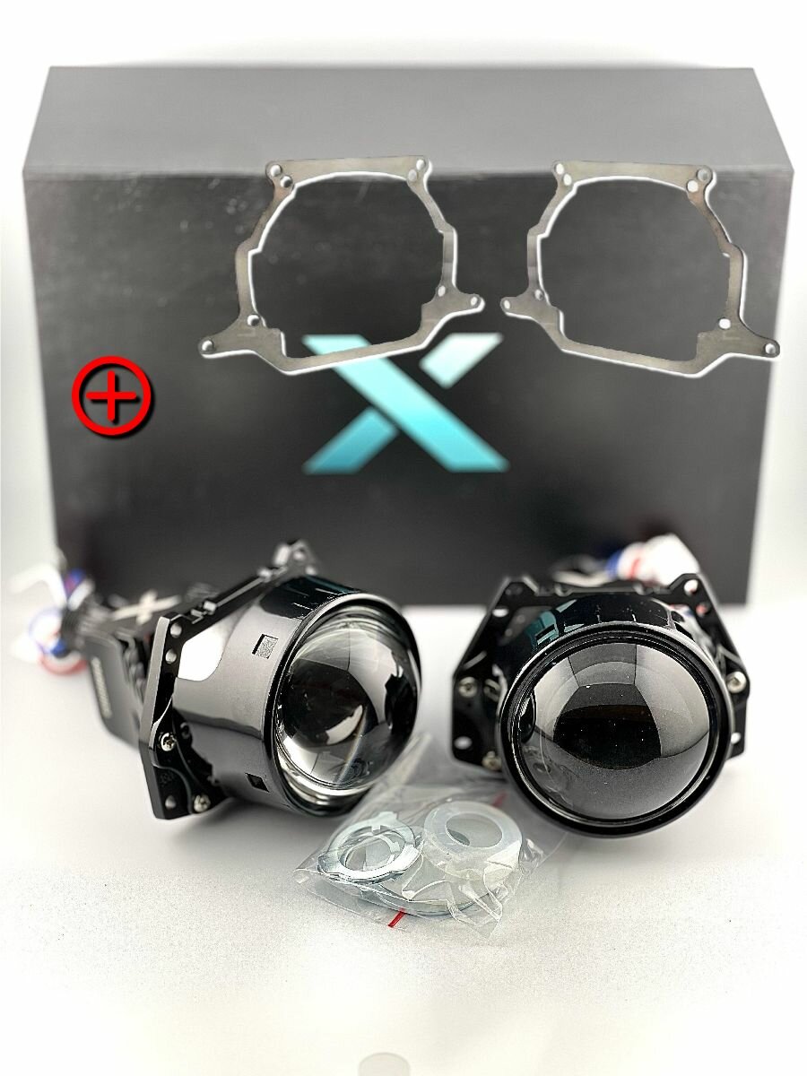 Линзы Bi Led DXL YH3 для Hyundai Solaris I (Фары с линзами) Рестайлинг 2014 - 2017 (YH3 + рамки) 3.0 дюйма светодиодные ближнего и дальнего света в фары / комплект 2шт