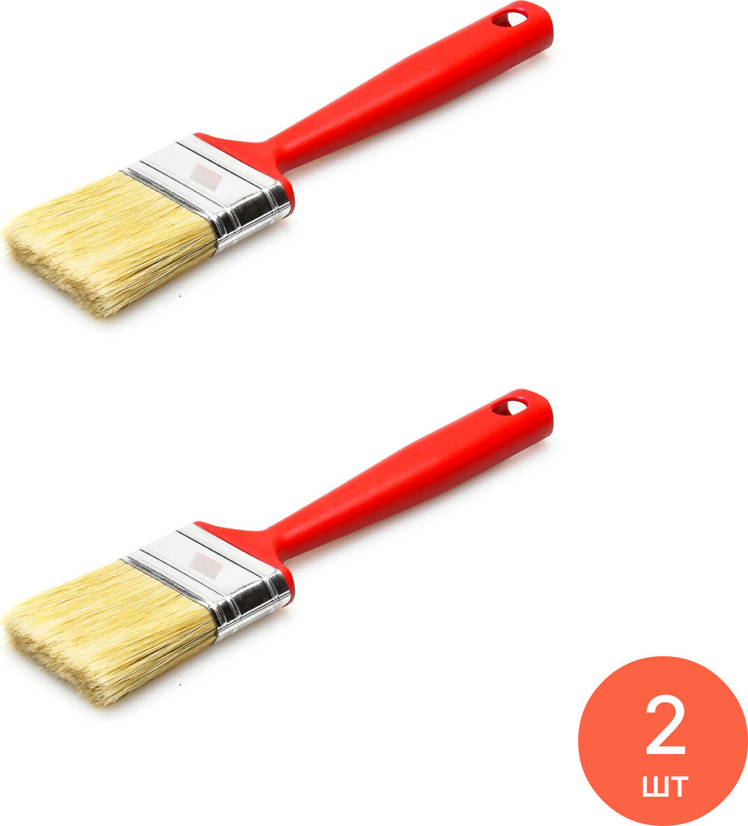 Кисть малярная флейцевая, с натуральной светлой щетиной и красной пластиковой ручкой, 35х12мм / малярные и отделочные инструменты (комплект из 2 шт)