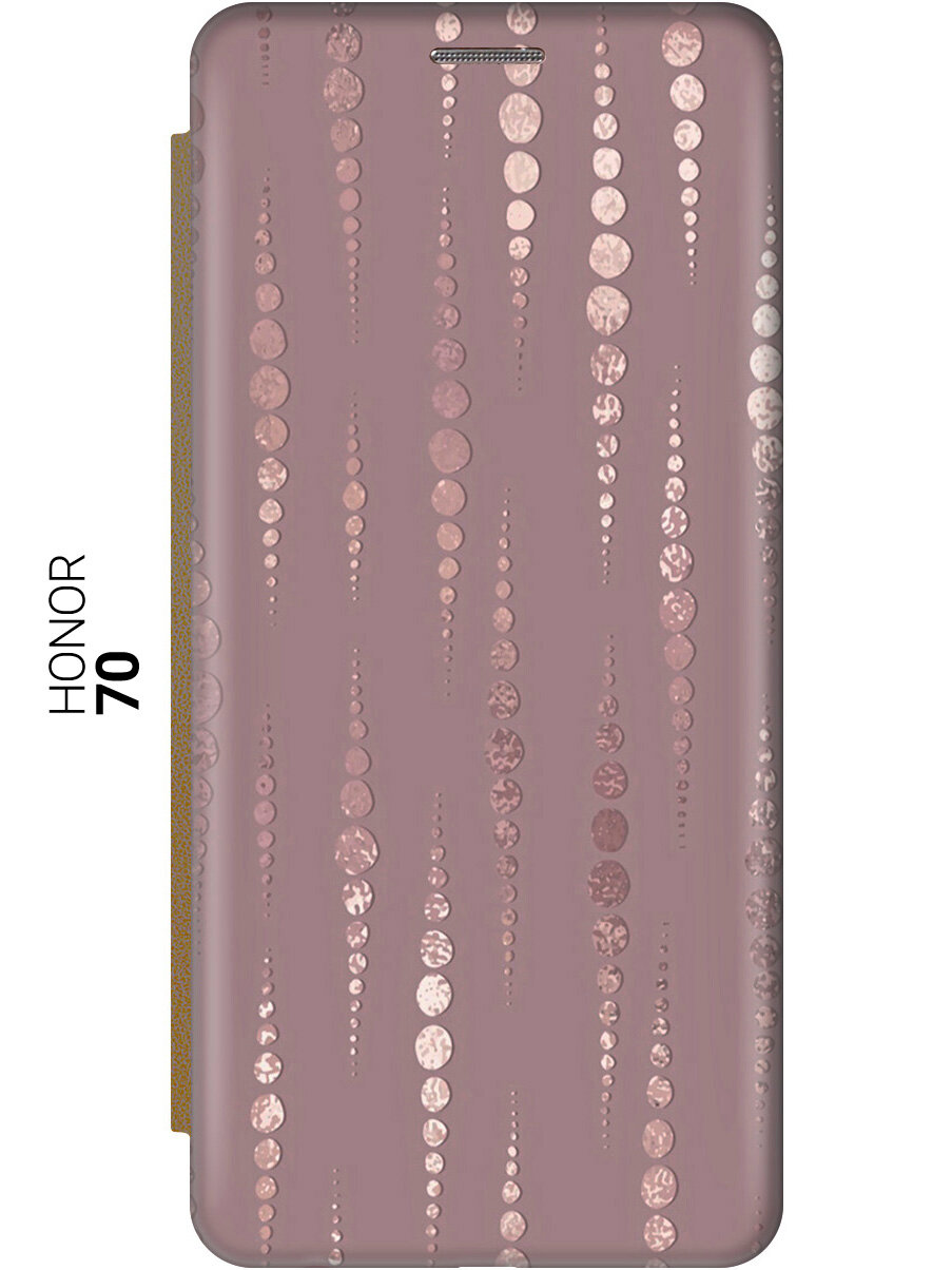 Чехол-книжка на Honor 70, Хонор 70 c принтом "Монеты в розовых песках" золотистый