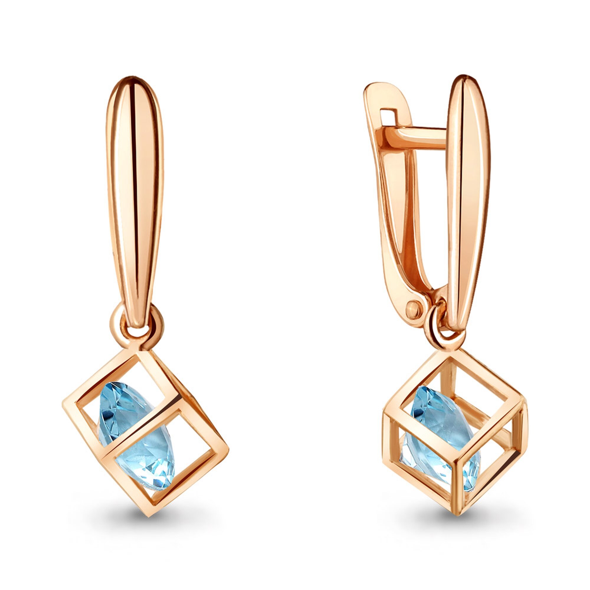 Серьги, серебро, 925 проба, золочение, топаз