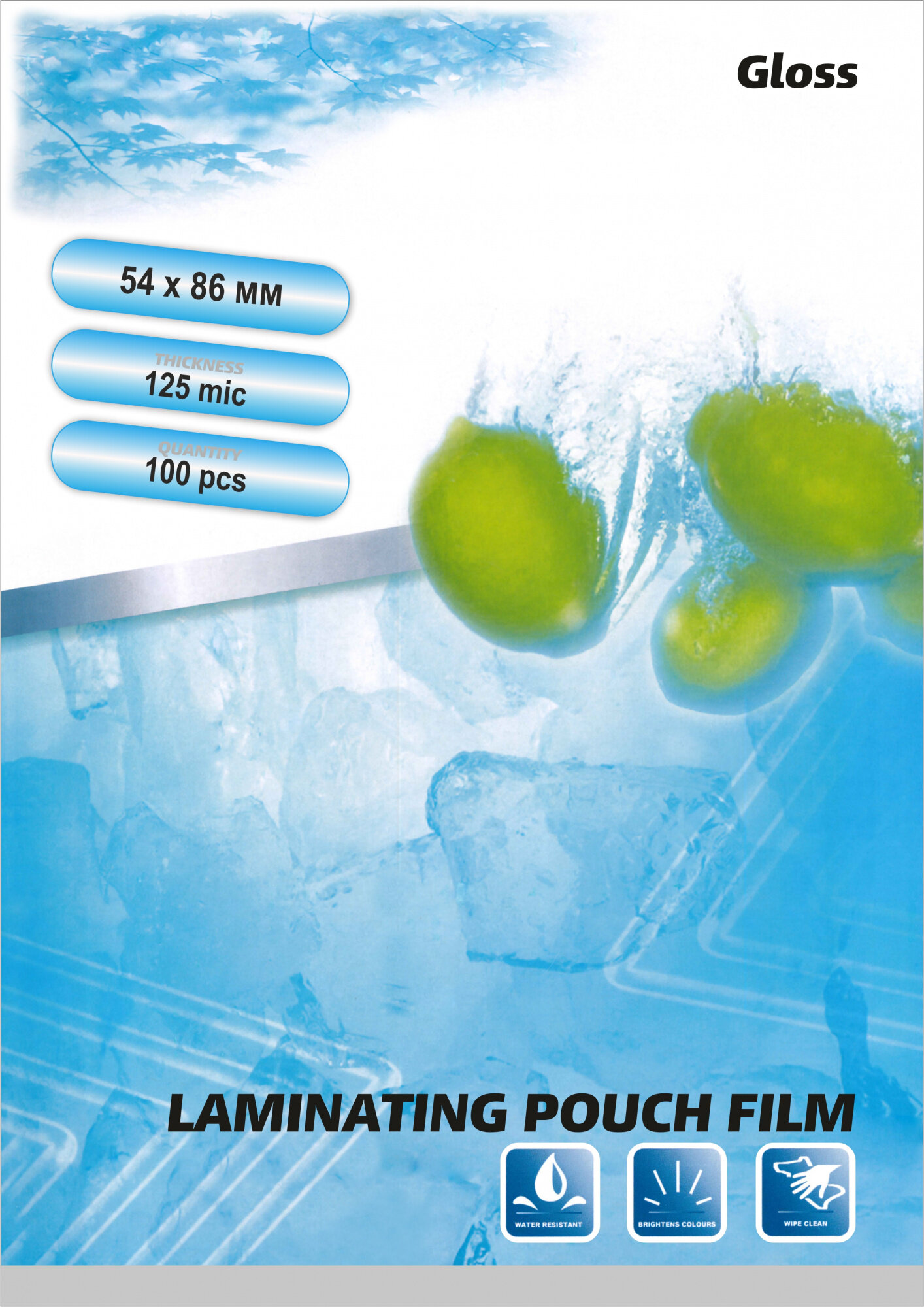 Пленка для ламинирования пакетная, 54х86 мм, 125 мкм, глянцевая, 100 шт в упаковке