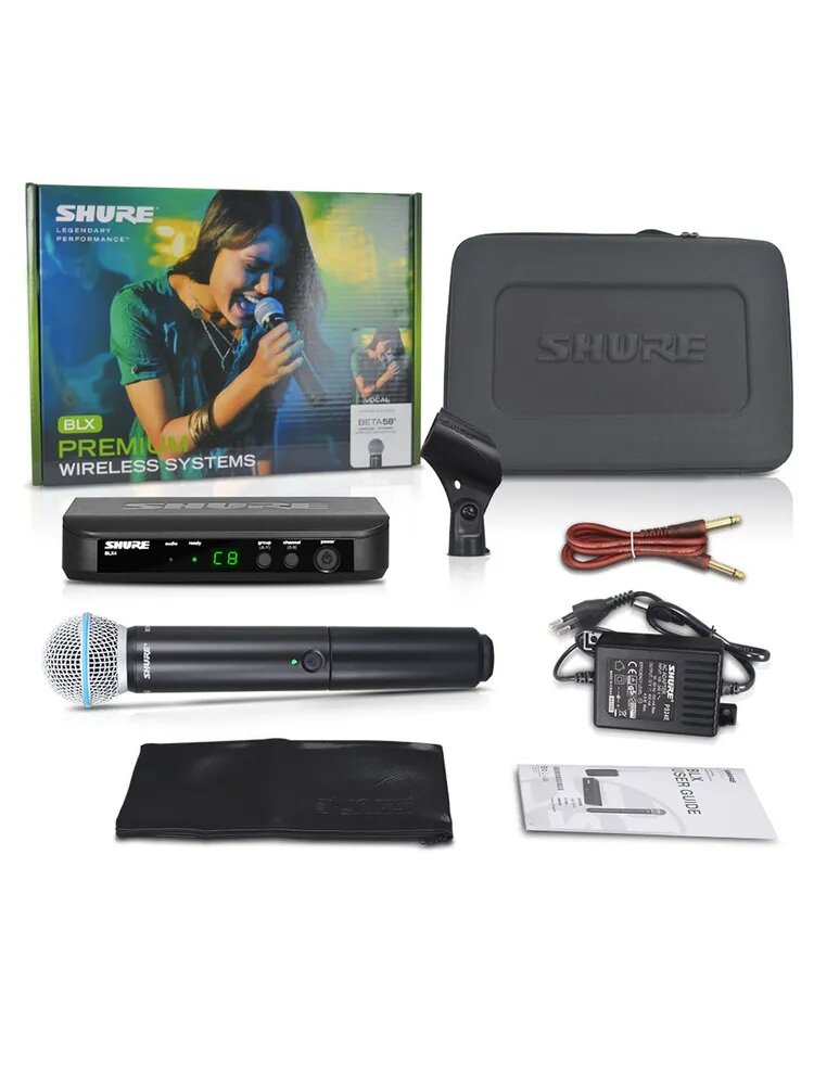 Беспроводной микрофон Shure Beta 58A BLX24, в кейсе, суперкардиоидный, динамический, чёрный