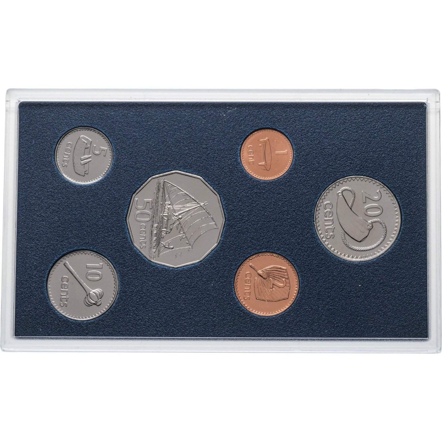 Фиджи годовой набор из 6 монет 1990 в футляре с сертификатом, Различные сплавы 999, в сохранности Proof