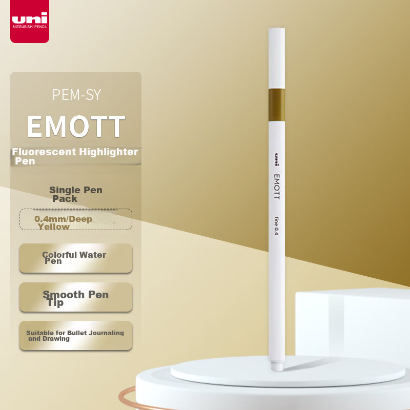 Mitsubishi (Uni) EMOTT Fluorescent Marker Pen, Student Homework Journal Drawing Marker Pen, Colorful Water-Based Pen, Colored Water-Based Outline Pen, PEM-SY.19, Deep Yellow