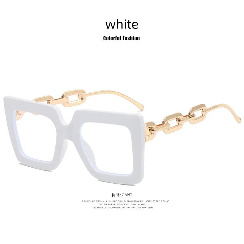 Белые женские очки с цепью, оправа White, +500
