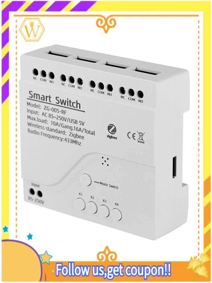 4-Канальный Модуль Интеллектуального Переключателя Tuya ZigBee, Беспроводное Реле, Голосовое Управление, Белый, 1 Шт.