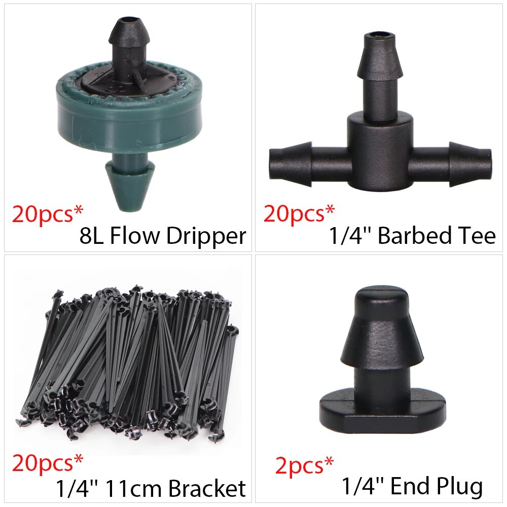 Комплект капельного орошения: 20 Dripper 8L, 20 Tee, 20 Bracket, 2 End Plug