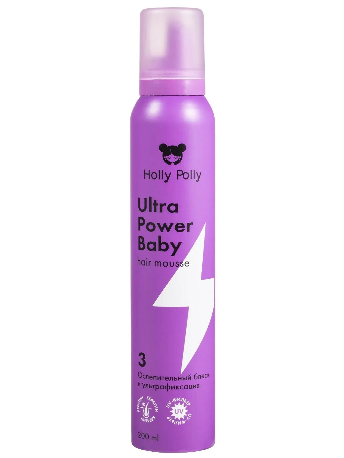 Holly Polly Мусс для волос Ultra Power Baby Ослепительный блеск и ультрафиксация, 200 мл