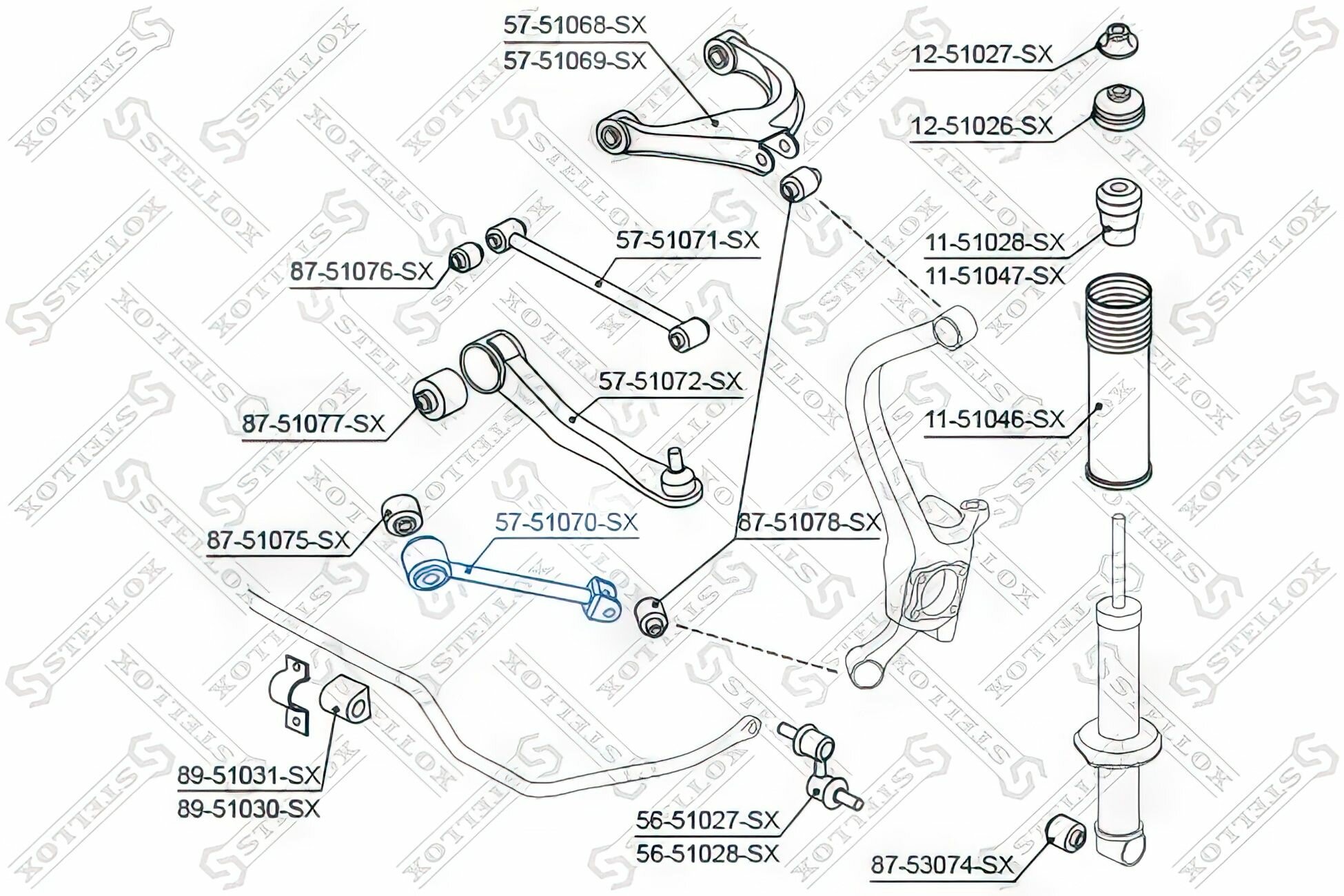 Рычаг задний продольный для Хендай Соната 4, XG, КИА Маджентис 1 57-51070-SX STELLOX