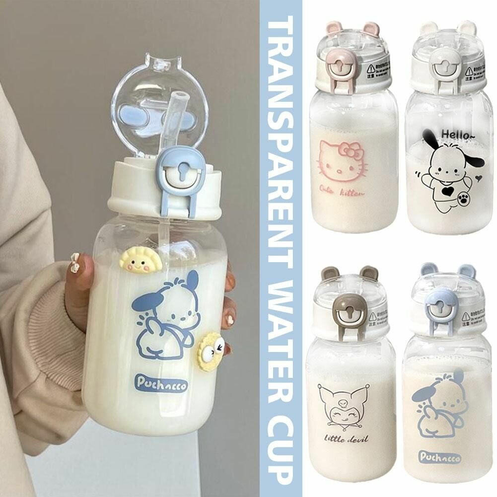 500 мл Прозрачная бутылка для воды, Бутылка для воды, Sanrio Anime, Kawaii, студенческий стаканчик с трубочкой, детский подарок