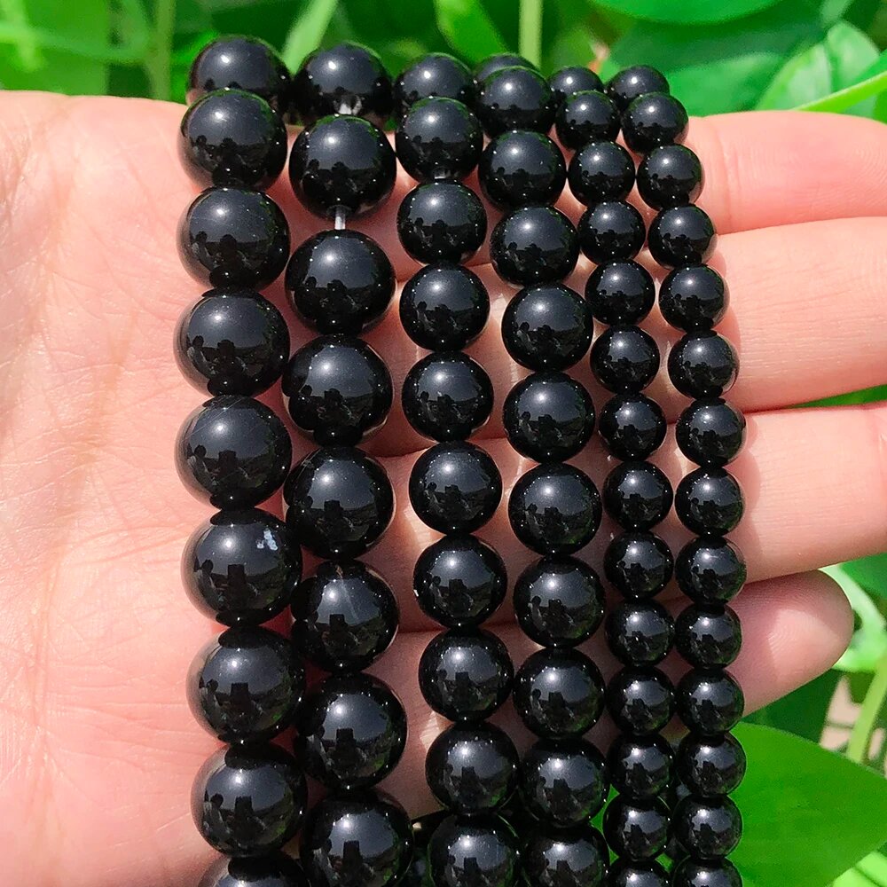 Розовый кварц бусины TTUIJI 4-12 мм Черный, 8mm 46pcs, Black Agates