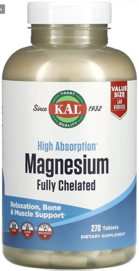 KAL Magnesium Fully Chelated 270 tablets (хелатный магний глицинат)
