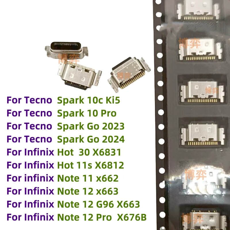50 шт.) Разъем порта зарядки аккумулятора Tecno Spark 10C 10go 2023 2024Infinix 50pcs Hot 11s X6812