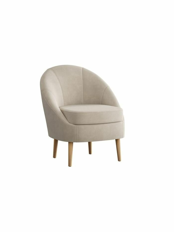 Кресло мягкое Прайм для отдыха дома, с мягким изголовьем, с высокими ножками, 74.5х77.5х86 см, Бежевый, велюр