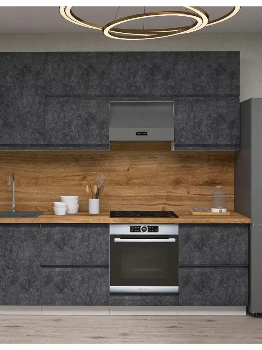 Кухонный гарнитур Велюр 2.4 м, мебель для дома и кухни, Белый / Бетон графит