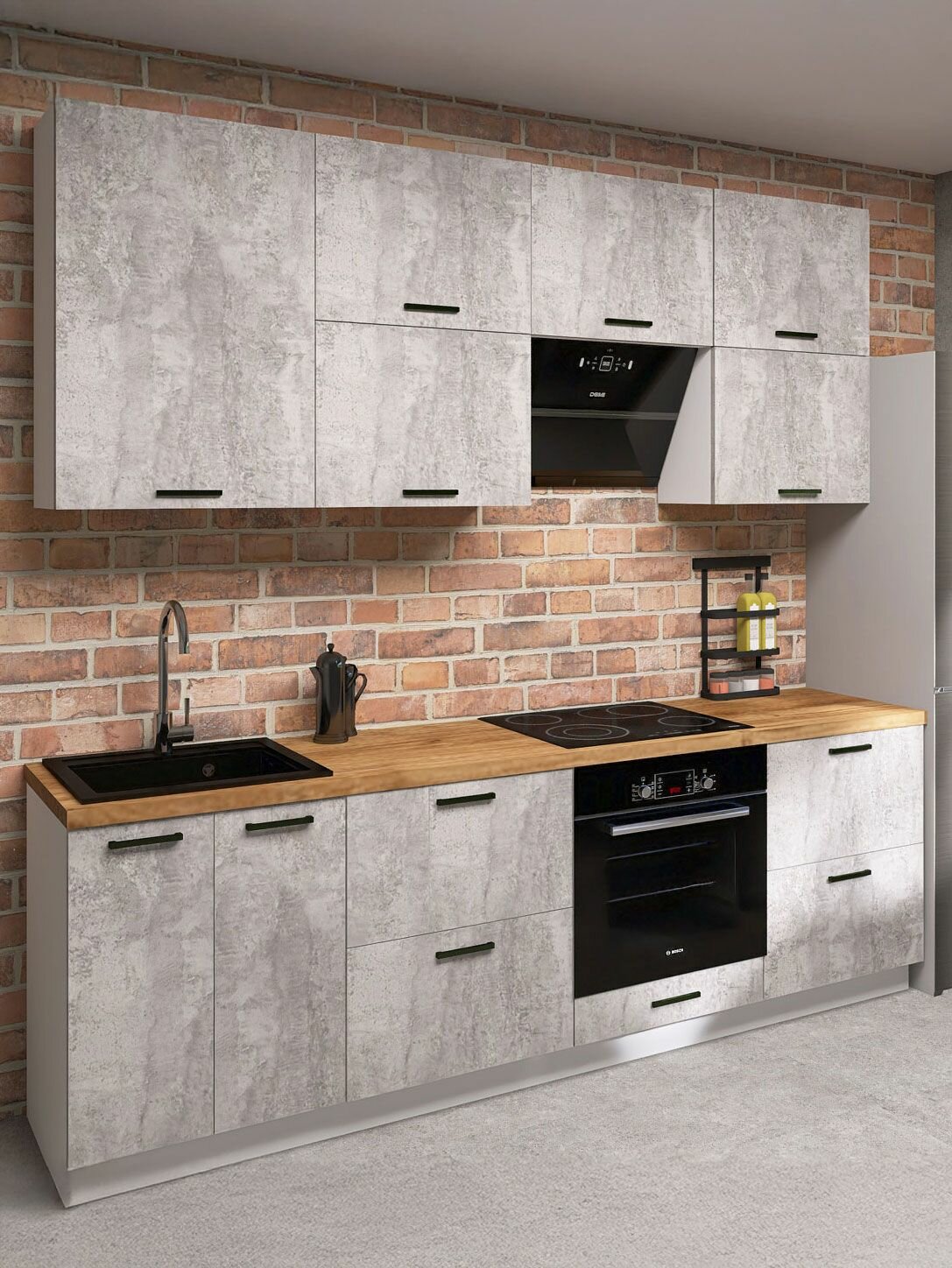 Кухонный гарнитур Урбан 2.4 м, мебель для дома и кухни, Белый / Цемент светлый / Цемент темный