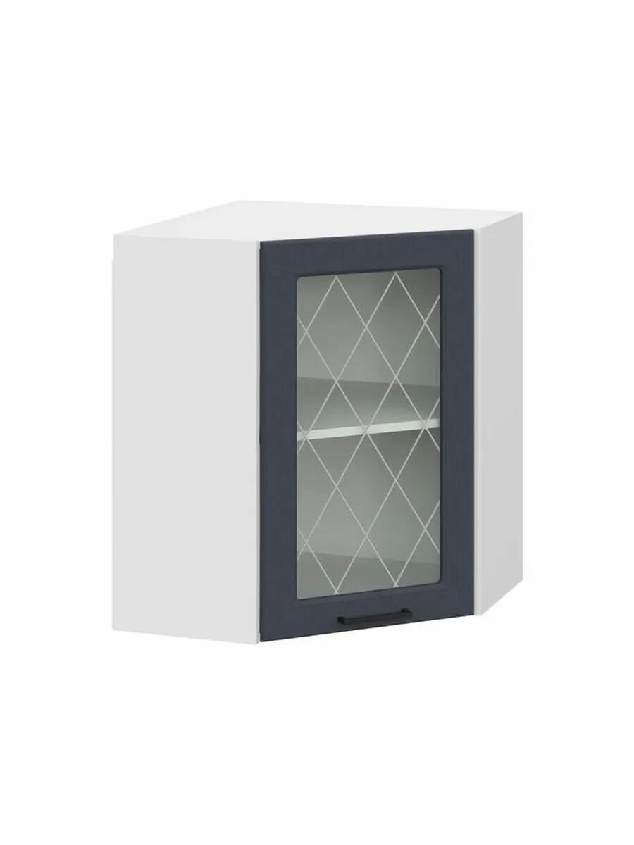 Кухонный модуль навесной, шкаф угловой Шервуд с доводчиками, с полками, 60х60х72 см, Белый / Шато индиго со стеклом