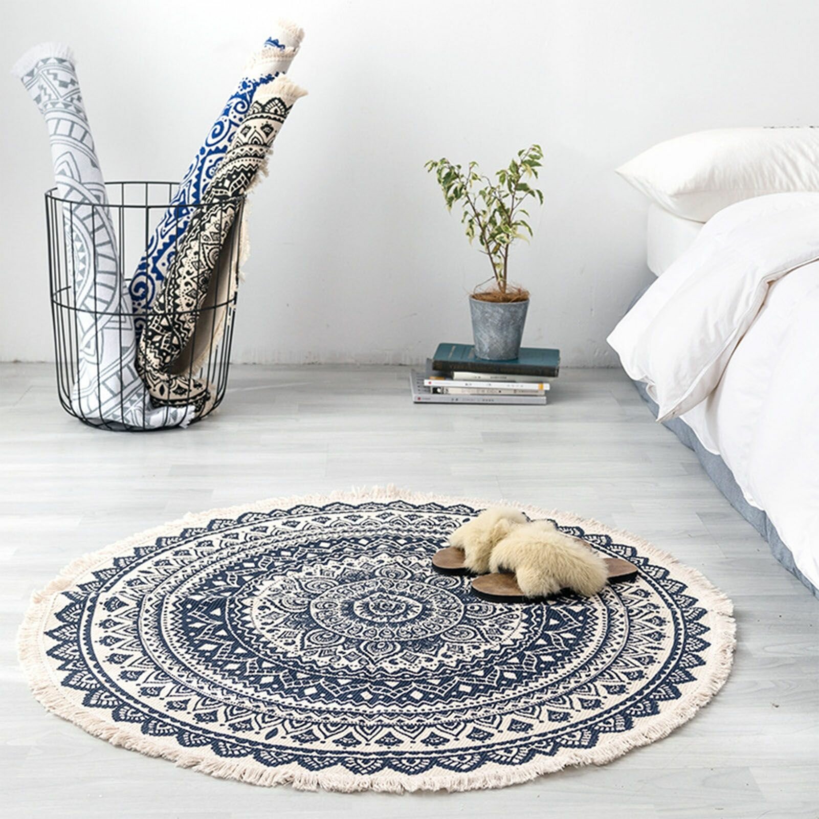 Круглый Коврик прикроватный, стиле бохо с кисточками