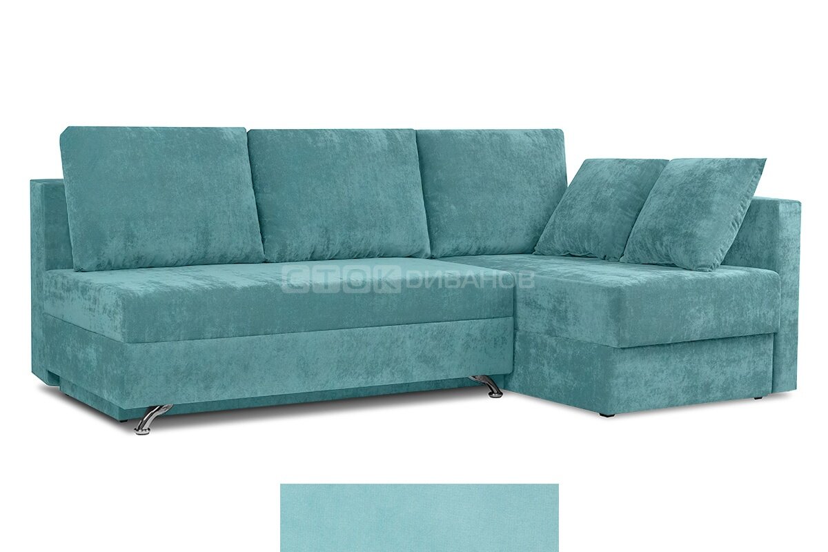 Угловой диван Сток Диванов Диксон, бирюзовый велюр, 220 см, механизм еврокнижка