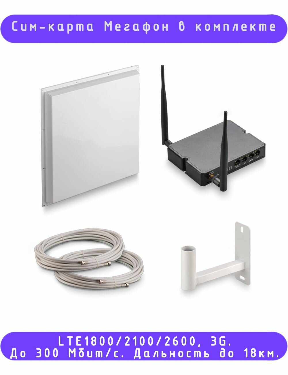 Комплект и антенна для 3G/4G интернета, KROKS KSS20-3G/4G-MR cat6 мегафон