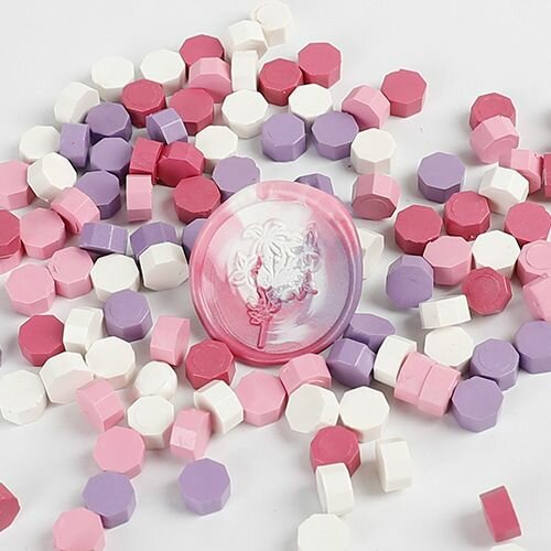 Сургуч в гранулах 100шт - розовый, фиолетовый цвет ассорти. Воск кусковой цветной для творчества