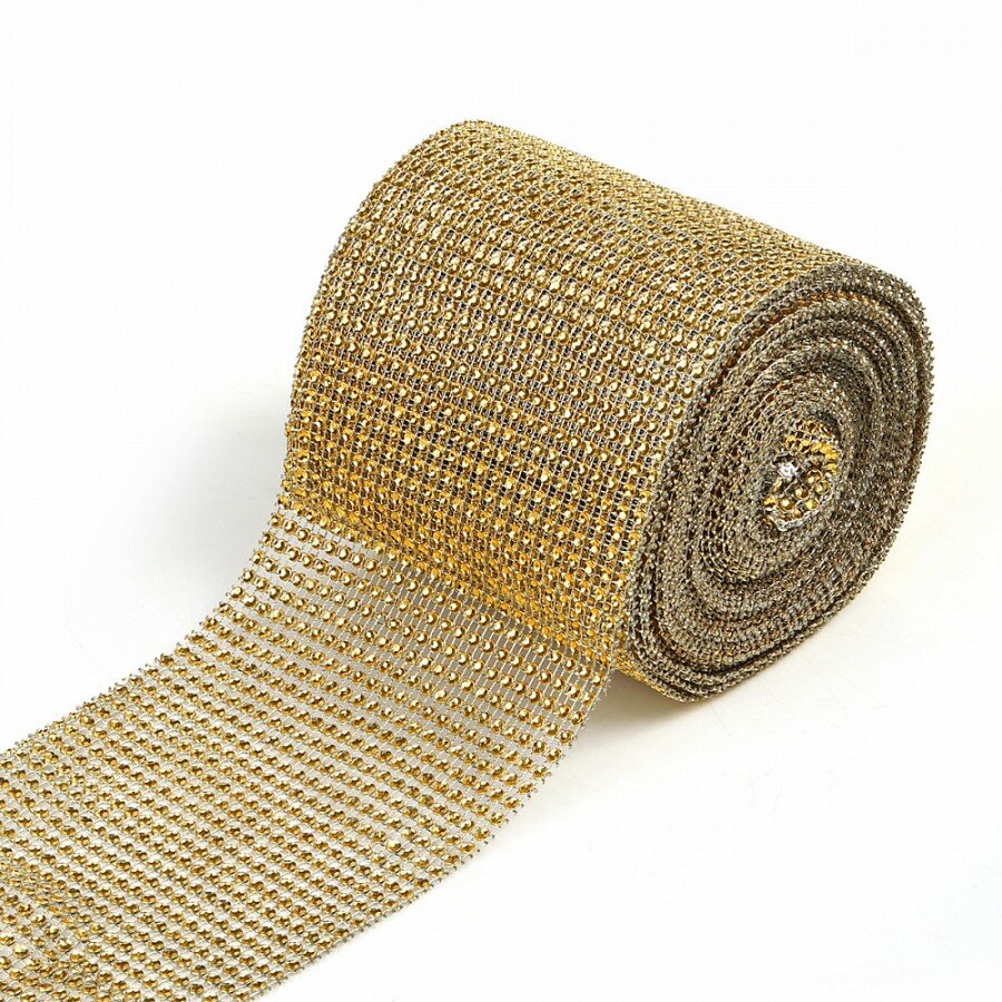 Лента с имитацией страз TBYS12 шир.12 см цв. золото, уп.9,14м