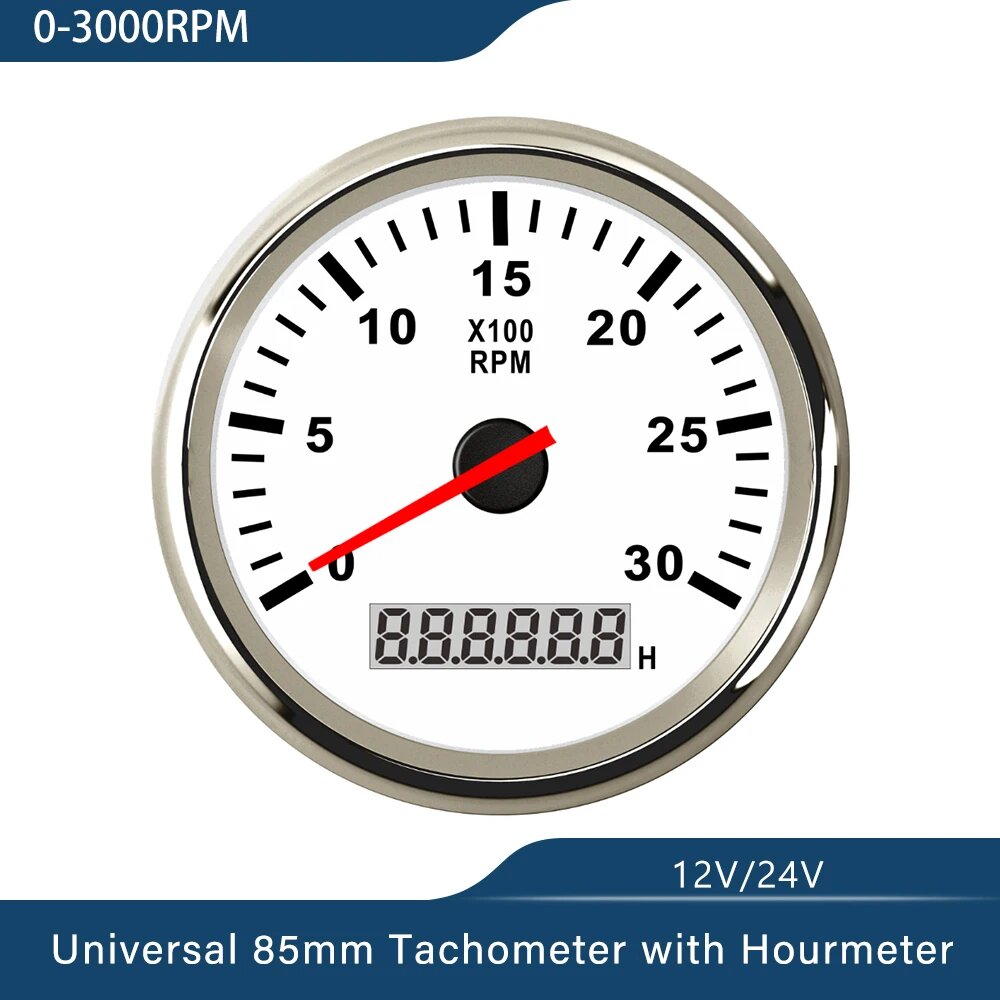 Новый тахометр-счетчик оборотов 3-8000 об/мин с манометром часов наработки, 85 мм, 12В/24В, 3K-WS