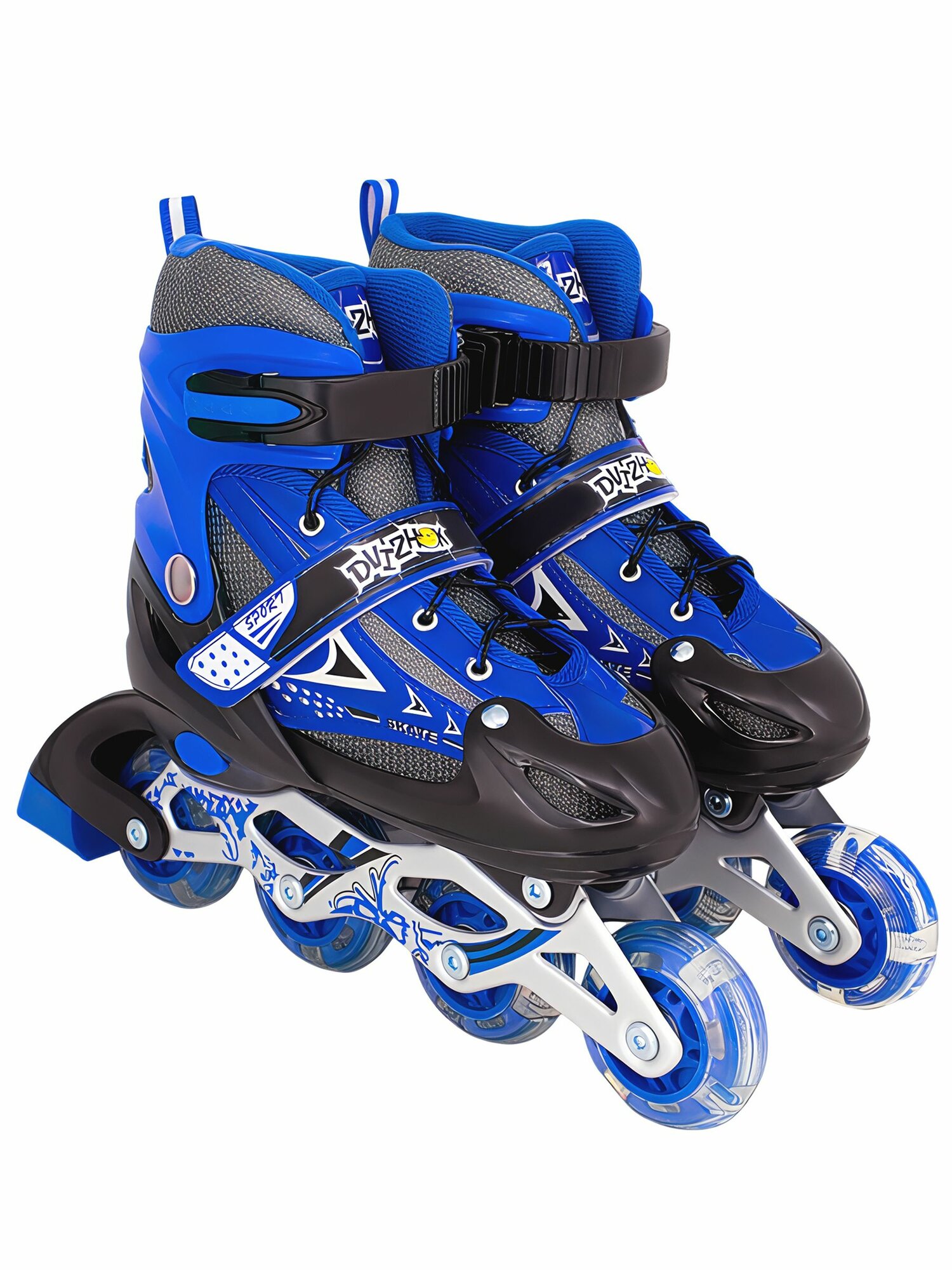 Роликовые коньки Dvizhok с подсветкой, детские раздвижные ролики, спортивный инвентарь для активного отдыха, размер S 30-33, пластиковые колеса PVC, цвет черно-синий