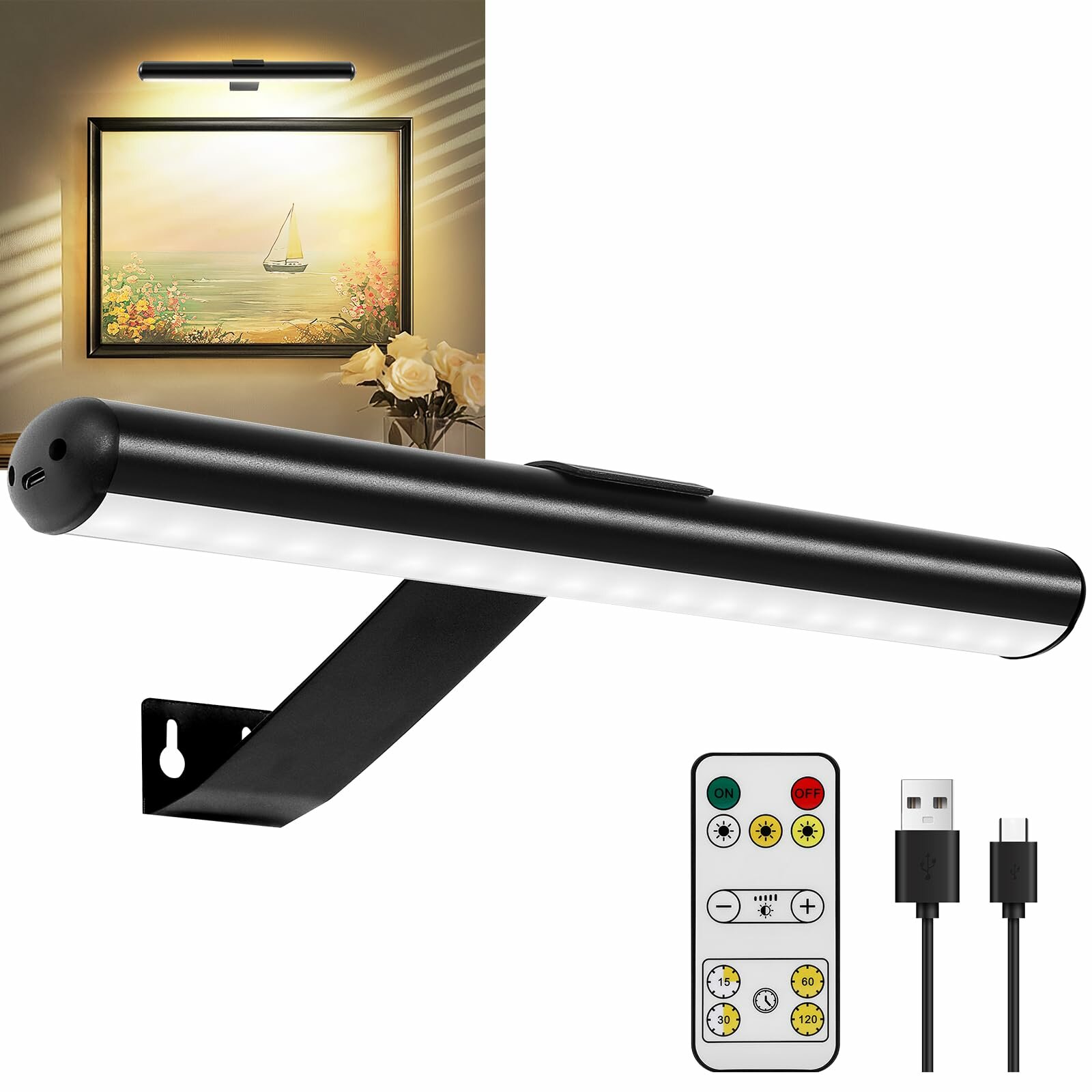 Светодиодная лампа для рисования, работающая от аккумуляторной батареи, подсветка художественных картин, яркость подсветки дисплея с регулируемой яркостью 300 люмен с дистанционным управлением