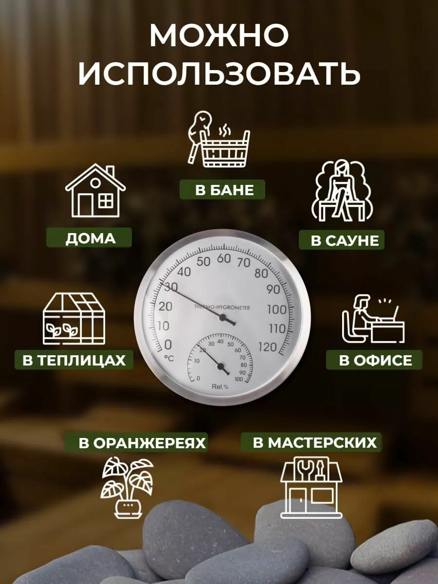 Гигрометр "Без бренда", для бани и сауны, нержавеющая сталь, серебристый — фото 1