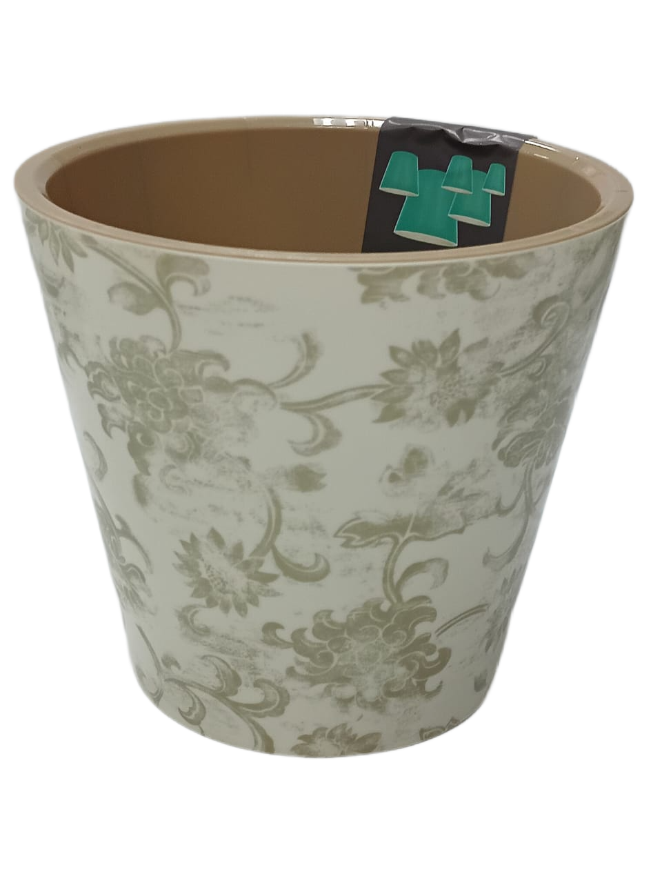 Горшок двойной London Deco Изящный узор 1,6л d16см h14,5см бежево-белый пластик для цветов, растений