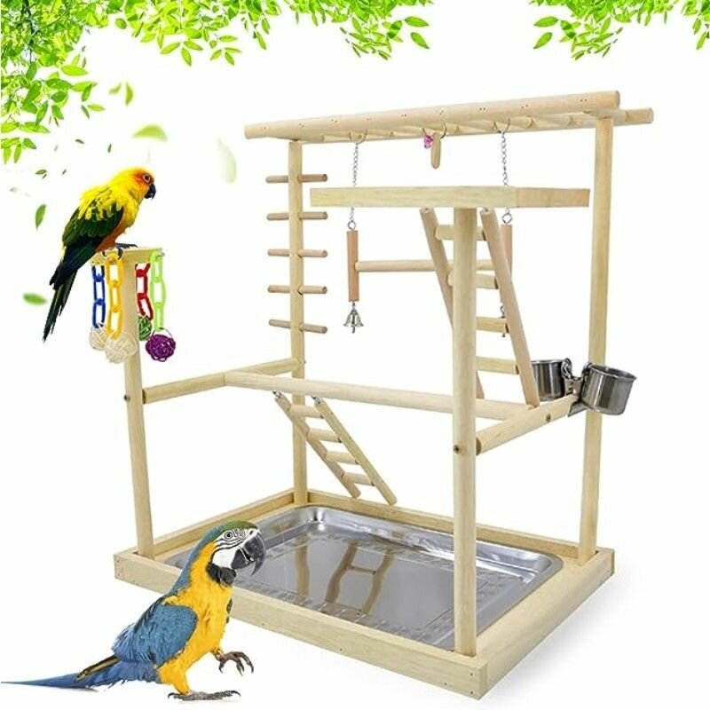 Насест для попугаев, игровая подставка с птичьим домиком из цельного дерева