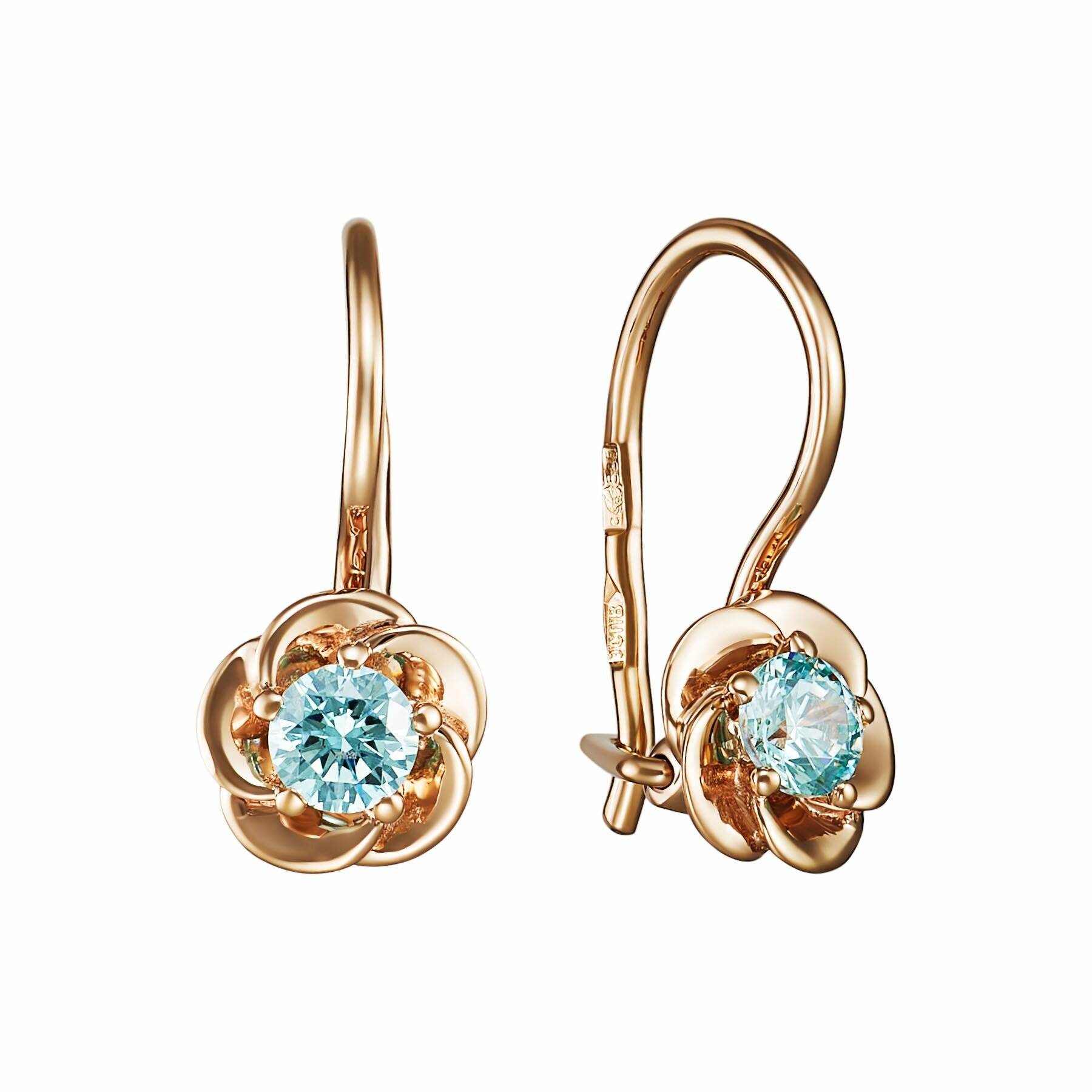 Серьги, красное золото, 585 проба, Swarovski Zirconia