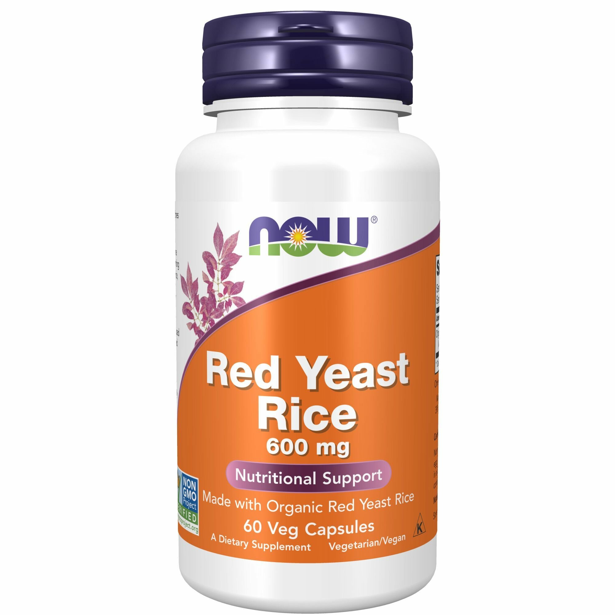 Красный дрожжевой рис, NOW Red Yeast Rice, 600 мг, здоровый уровень холестерина 60 капсул