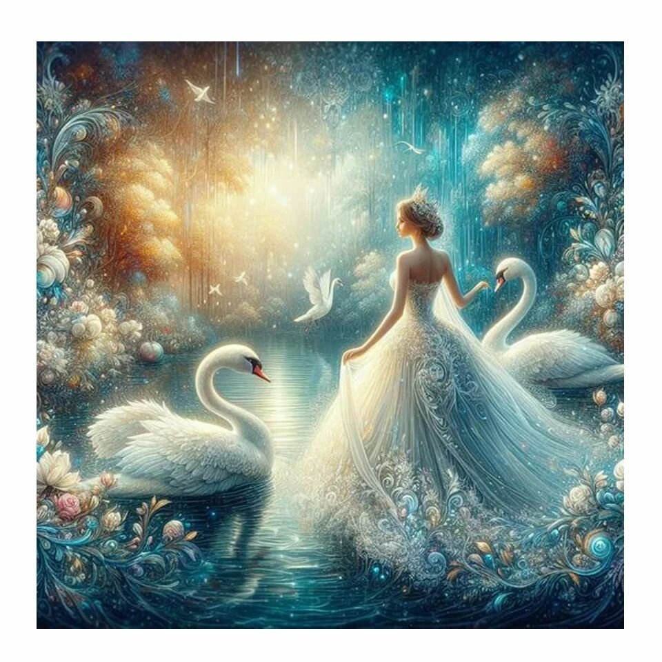 Алмазная картина "Ангел Лебедь Фея" алмазная огранка 40х40 см,40X50CM, белый