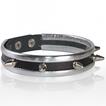 68454 Sitabella Узкий ошейник-чокер с шипами, черно-серебристый. Застегивается на кнопки