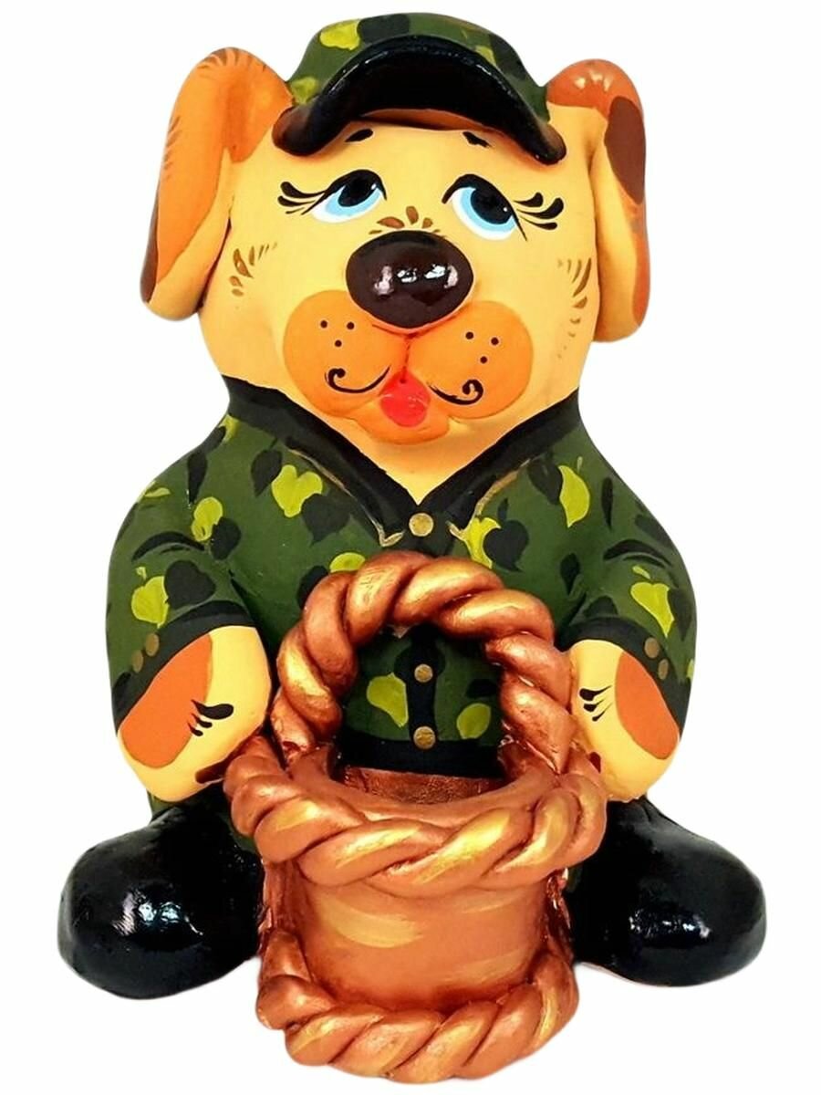 Копилка, Собака с корзиной, Ковровская глиняная игрушка, ручная авторская работа