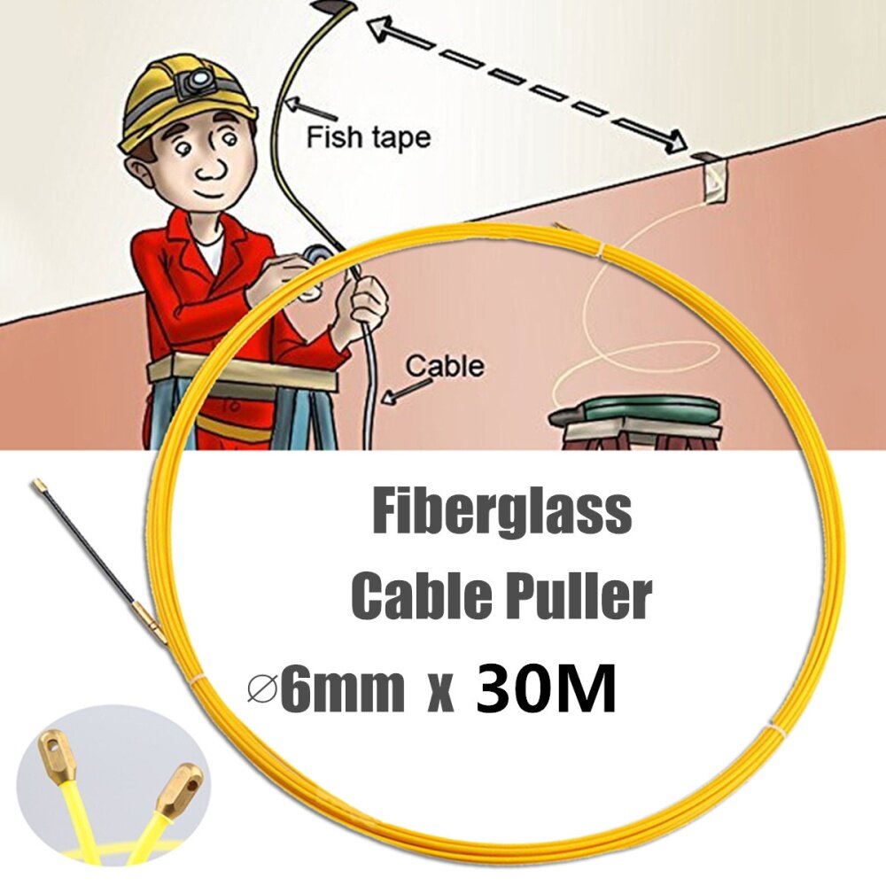 Новый инструмент Провод Кабель Стекловолокно Рыболовная лента Катушка Трубопровод Трубопровод Стержень 6 мм # 30M