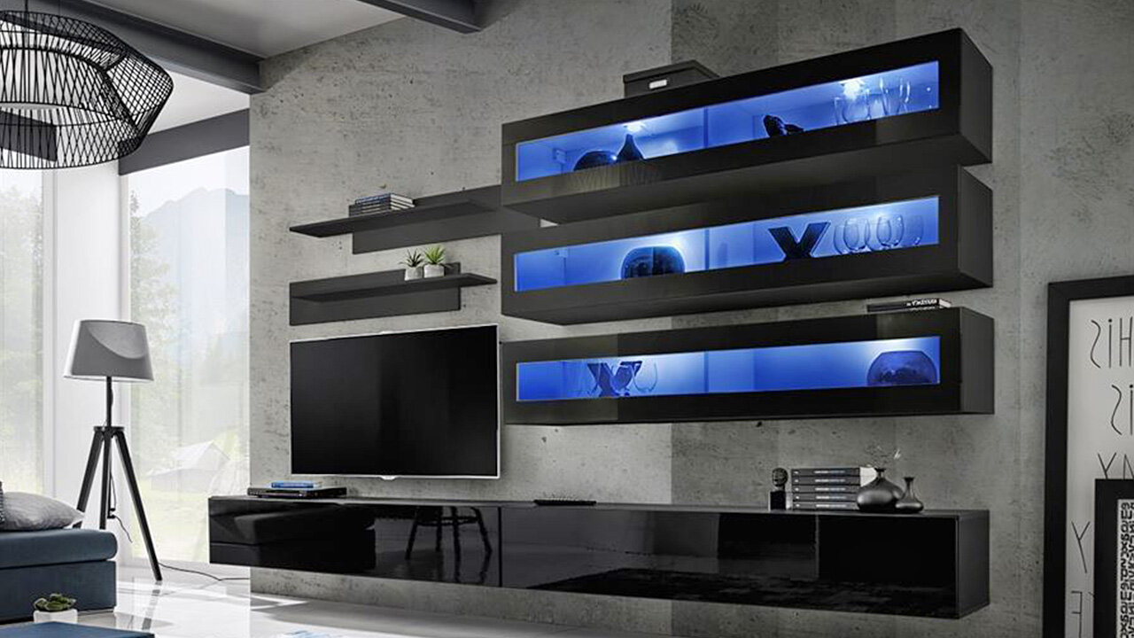 Гостиная 5 МДФ (черная) / Черный 0190 NOW 320x40x180 см, Дом мебели для вас