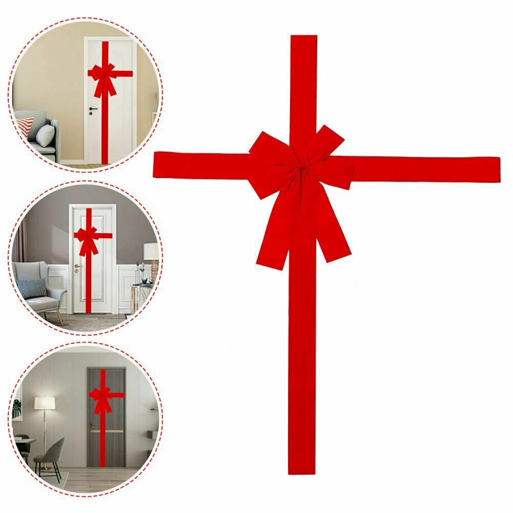 Рождественские украшения Ленточные банты для дверцы шкафа, Красный праздничный бант для входной двери, 1 шт.
