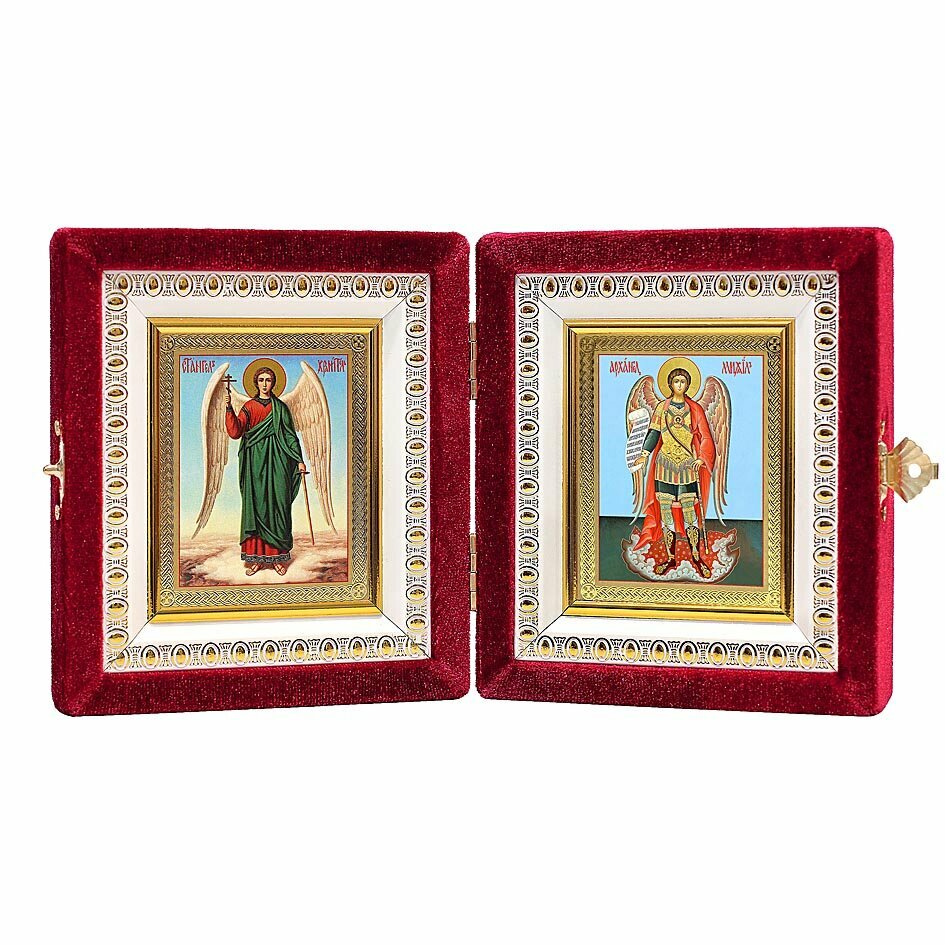Складень именной "Архангел Михаил, Архистратиг (лик № 163) - Ангел Хранитель (лик № 072)", размер ликов 6*7,5 см