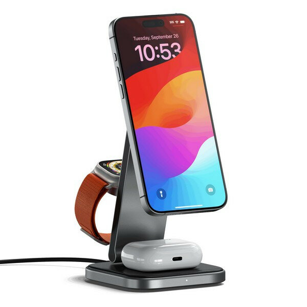 Беспроводное зарядное устройство Satechi 3-in-1 Foldable Qi2 Wireless Charging Stand (ST-Q31FM-EA) Space Gray