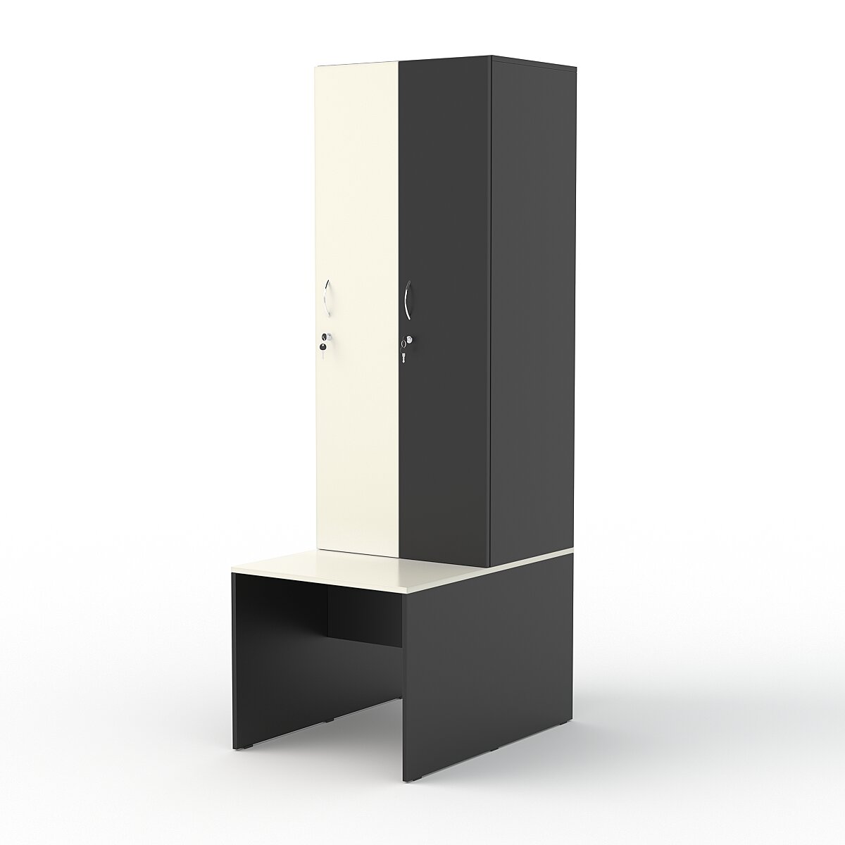 Шкаф для раздевалок "тренер" №1Б со скамейкой, Черный и Белый