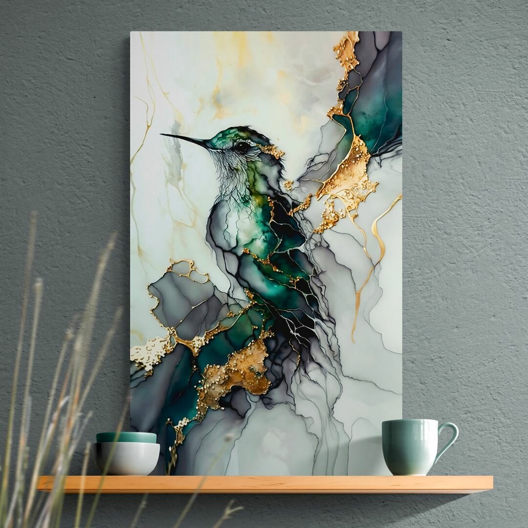 Картина для интерьера на холсте "Зелёный колибри" 60х100 см