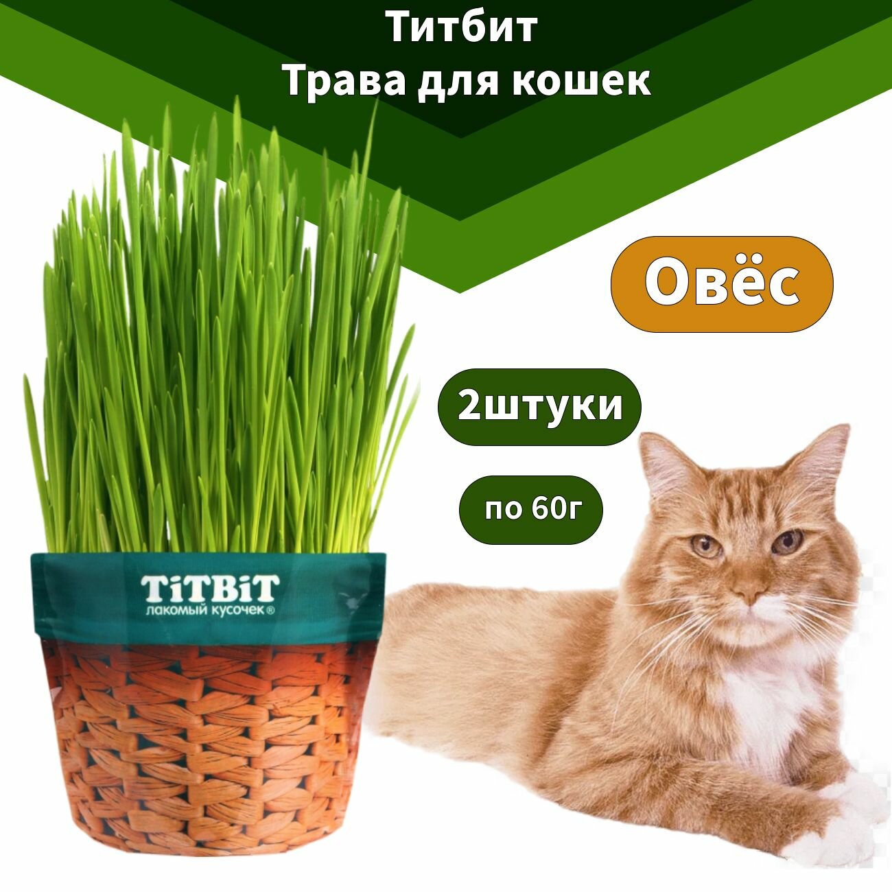 Титбит Трава для кошек Овес 2шт по 60г