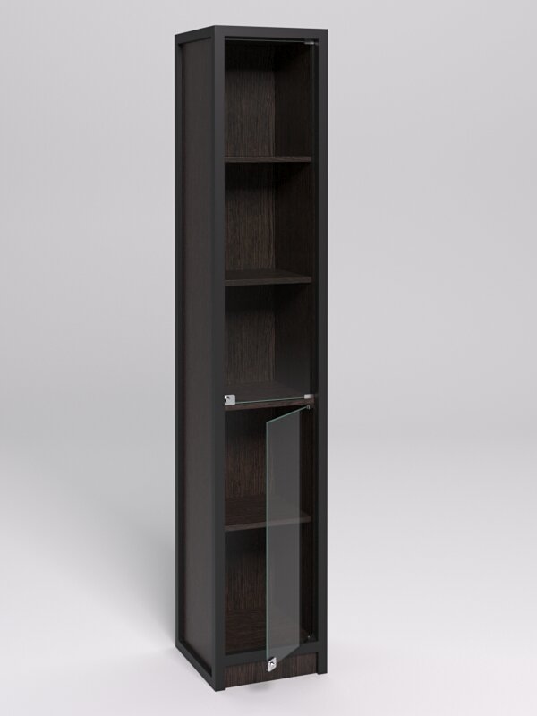 Шкаф-витрина офисная узкая ШВ-52 "стронг" в стиле лофт, Дуб Венге