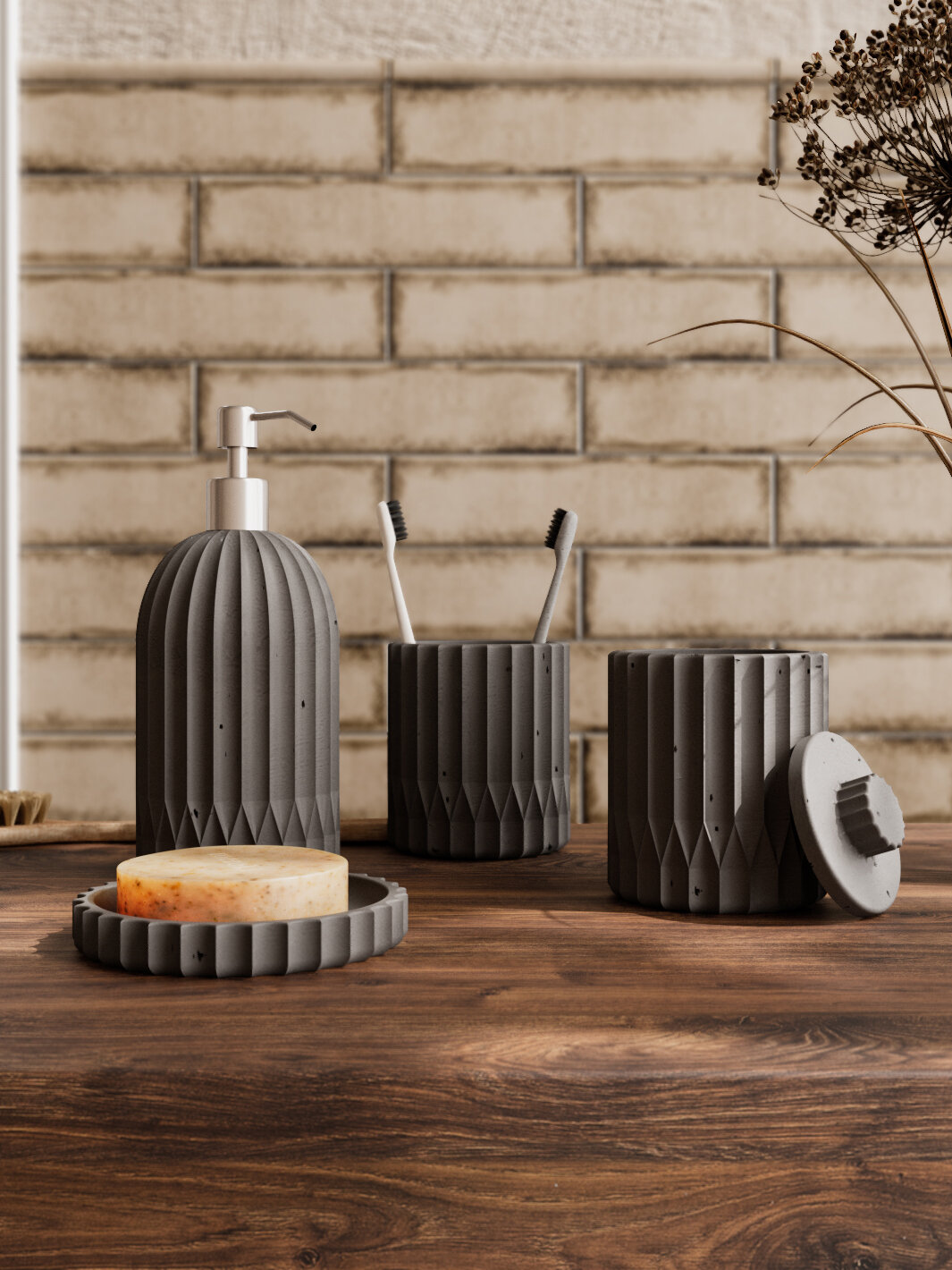 Набор аксессуаров для ванной комнаты "San Marino", темно-серый матовый: дозатор 500 мл, стакан, органайзер, мыльница