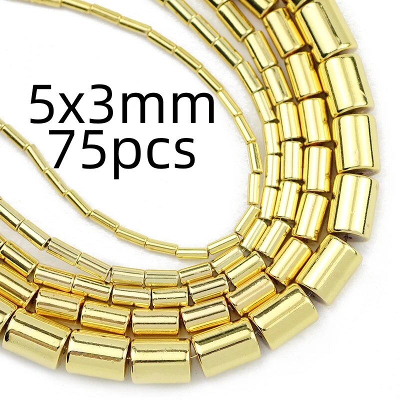 Бусины позолоченные 5x3 мм цилиндр, 75 шт